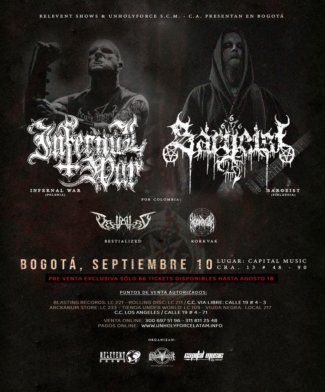 Infernal War + Sargeist en Bogotá - Colonia Records